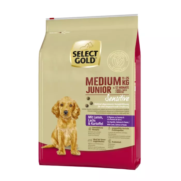 Select Gold Sensitive Junior Medium – jagnjetina, losos in krompir ...