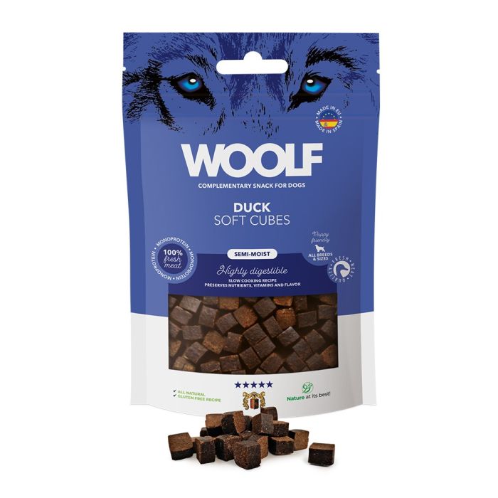 Woolf priboljšek za pse Soft Cubes Monoprotein raca 100 g - ZOOCITY